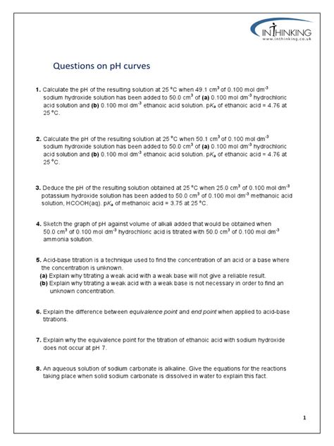 Questions On Ph Curves Pdf Acid Ph
