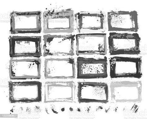 디자이너 벡터 컬렉션 핸드 페인팅 스캔 및 추적 그런지 텍스처 개체 그룹에 대한 스톡 벡터 아트 및 기타 이미지 개체 그룹 거리 예술 검은 테두리 Istock