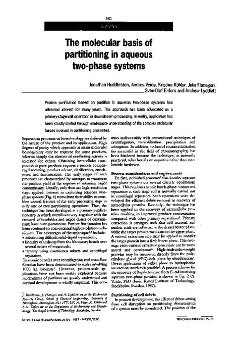 Pdf The Molecular Basis Of Partitioning In Aqueous Two Phase Systems