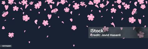 벚꽃 봄꽃 벚꽃 떨어지는 꽃잎이있는 수평 템플릿 복고풍 벡터 일러스트레이션 텍스트에 배치합니다 초대장 배너 카드 포스터 전단지