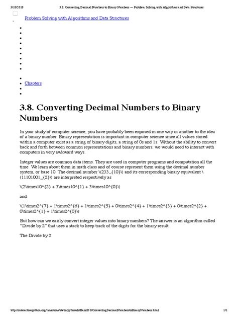 38 Converting Decimal Numbers To Binary Numbers Problem Solving With Algorithms And Data