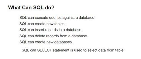 Solved What Can Sql Do Sql Can Execute Queries Against A