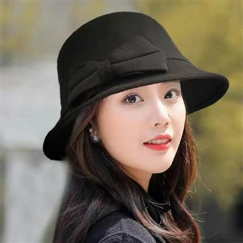Bucket Hats For Women Solid Wide Brim Round Dome Warm Woolen Autumn
