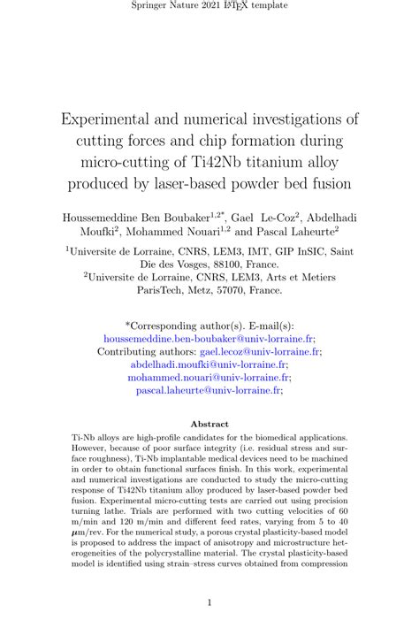 Pdf Experimental And Numerical Investigations Of Cutting Forces And Chip Formation During