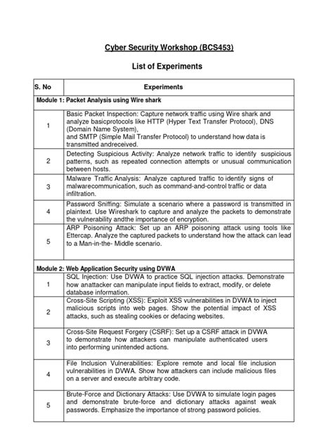 Bcs453 Cyber Security Workshop Lab Manual Download Free Pdf
