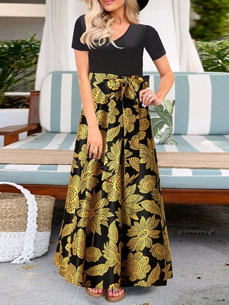 Maxi Dresses Short Sleeves Printed Dress Power Day Sale
