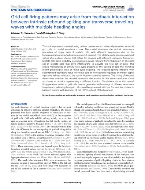 Pdf Grid Cell Firing Patterns May Arise From Feedback Interaction
