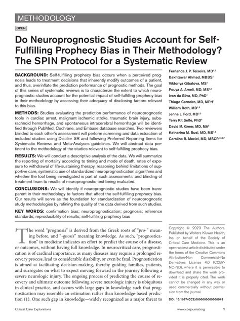 Pdf Do Neuroprognostic Studies Account For Self Fulfilling Prophecy