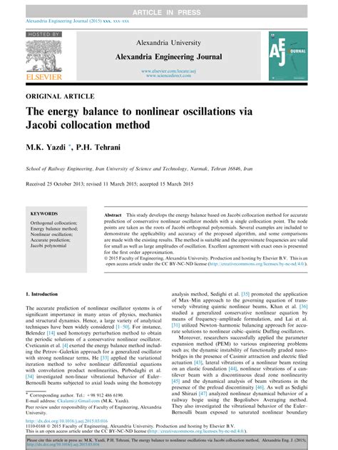 Pdf The Energy Balance To Nonlinear Oscillations Via Jacobi