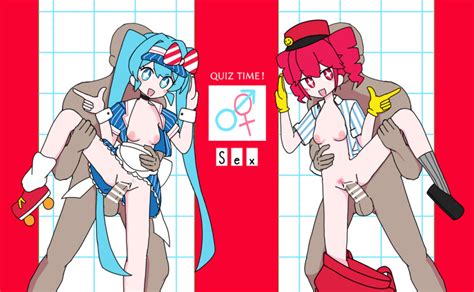 Rule 34 Accurate Art Style Blue Eyes Blue Hair Hatsune Miku Kasane Teto Light Skin Looking At