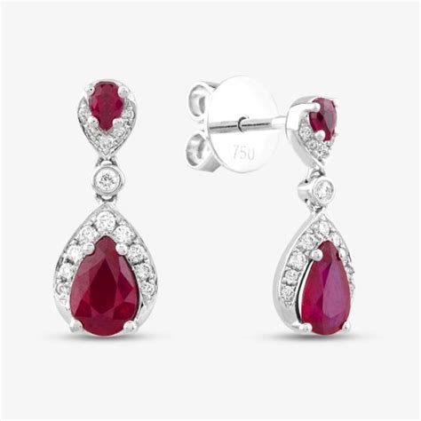 18ct White Gold Pear Cut Ruby And Brilliant Cut Diamond Tear Drop Uk