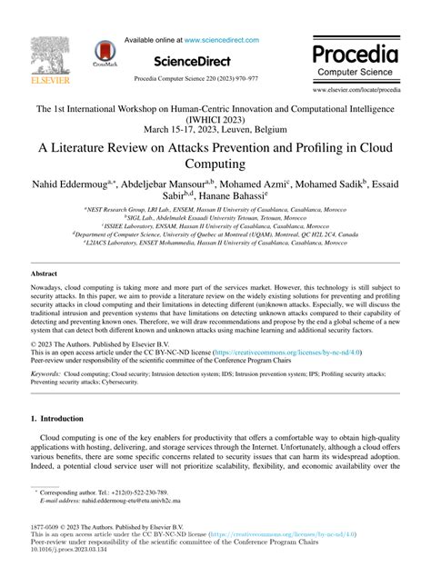 Pdf A Literature Review On Attacks Prevention And Profiling In Cloud Computing