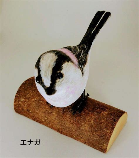 木彫りの野鳥エナガオブジェ メルカリ