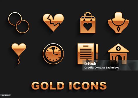 시계 마네킹에 목걸이 교회 건물 결혼 계약서 풍선 형태의 하트 쇼핑백 결혼 반지 및 깨진 이혼 아이콘을 설정합니다 벡터 3월에 대한 스톡 벡터 아트 및 기타 이미지 Istock