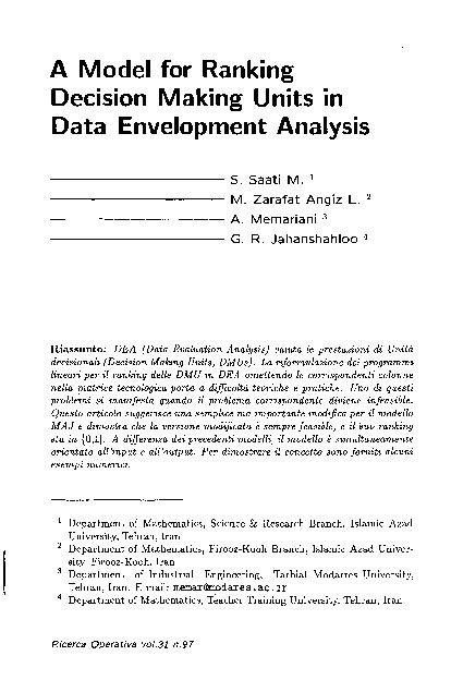 Pdf A Model For Ranking Decision Making Units In Data Envelopment Analysis