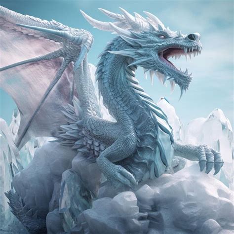 Синий дракон с белым драконом на голове в снегу Премиум Фото White Dragon Blue Dragon Dragon