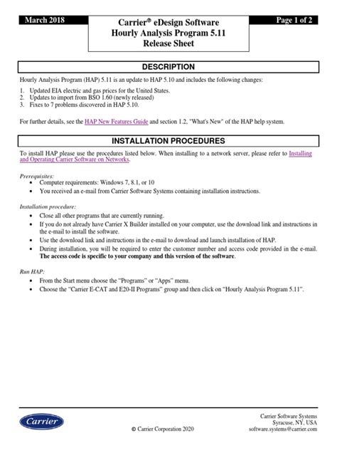 carrier edesign software hourly analysis program 5 11 release sheet