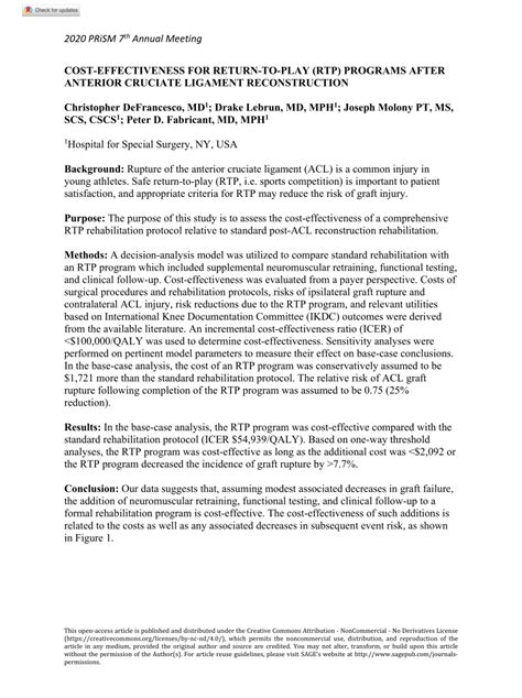 Pdf Cost Effectiveness For Return To Play Rtp Programs After Anterior Cruciate Ligament