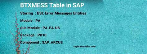 BTXMESS SAP Table For BSI Error Messages Entities