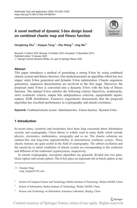 A Novel Method Of Dynamic S Box Design Based On Combined Chaotic Map And Fitness Function