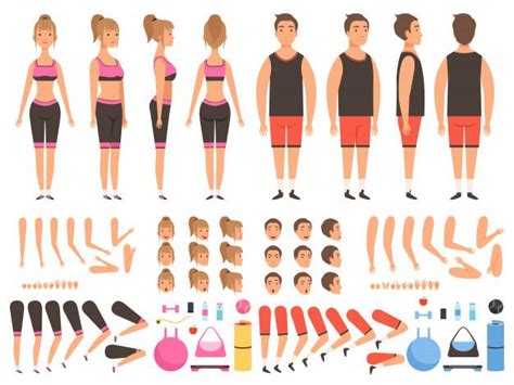 Premium Vector Sport People Animation Fitness Male And Female Workout Mascots Body Parts