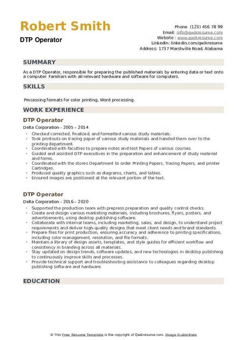 10 Dtp Operator Resume Samples And Templates For 2025