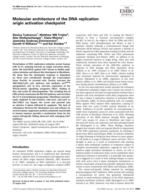 Pdf Molecular Architecture Of The Dna Replication Origin Activation Checkpoint