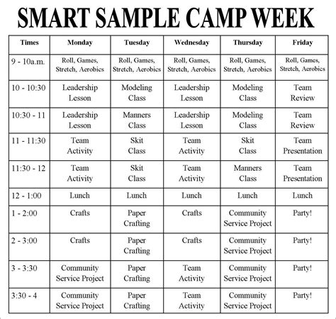 Free Printable Camp Schedule Template Free Printable Camp Schedule Template