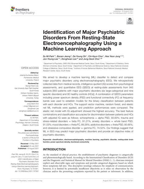 Pdf Identification Of Major Psychiatric Disorders From Resting State Electroencephalography