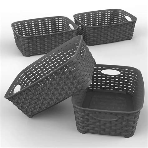 Stackable Storage Baskets Dark Grey