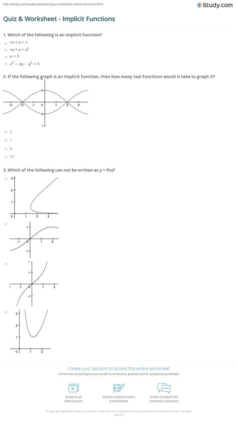 Quiz And Worksheet Implicit Functions