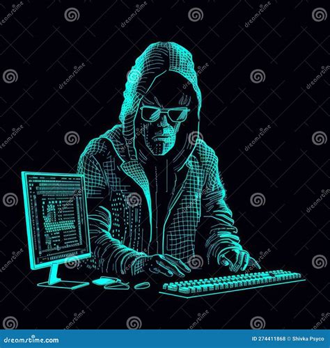 Computer Hacker Ascii Style Cartoon Neon Generative Ai Stock