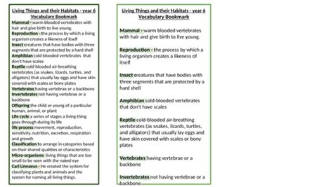 Science Year 6 Vocabulary Book Mark Teaching Resources