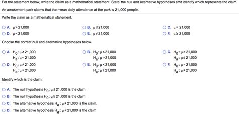 Solved For The Statement Below Write The Claim As A