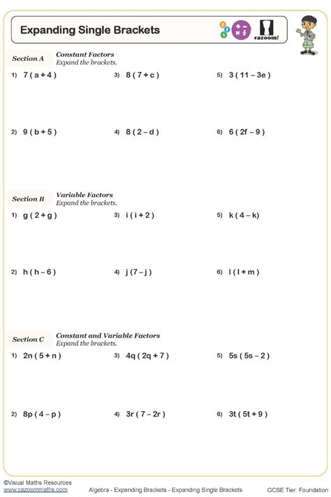 Expanding Single Brackets Worksheet
