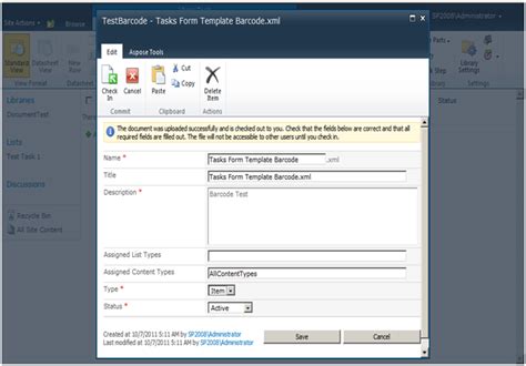 Export Task List To PDF With Barcode Using PDF Template Engine Aspose PDF For SharePoint