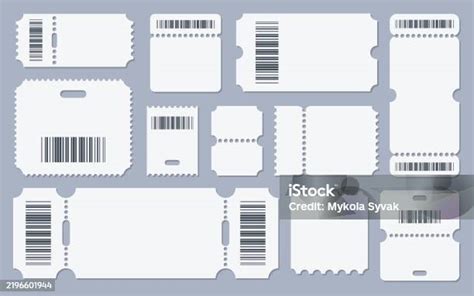 빈 백지 티켓 찢어진 입장권 또는 바코드가 있는 입장권 격리 세트 0명에 대한 스톡 벡터 아트 및 기타 이미지 0명 개체