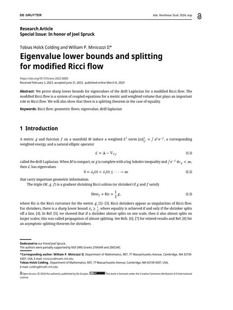 Pdf Eigenvalue Lower Bounds And Splitting For Modified Ricci Flow
