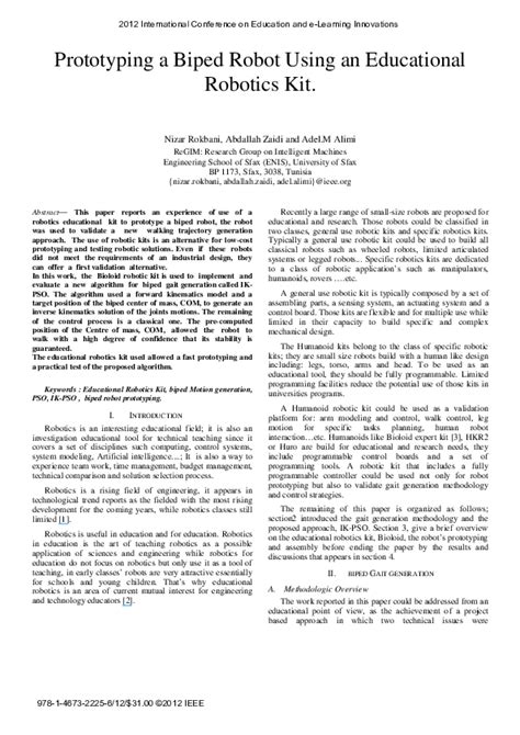 Pdf Prototyping A Biped Robot Using An Educational Robotics Kit