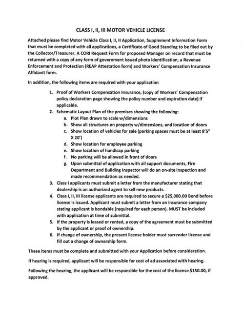 Application Class I Ii Iii Motor Vehicle License Pdf Pdf
