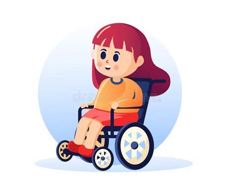 A Cute Disabled Girl Sits In A Wheelchair Flat Design Stock