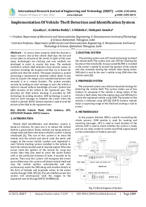 pdf implementation of vehicle theft detection and identification