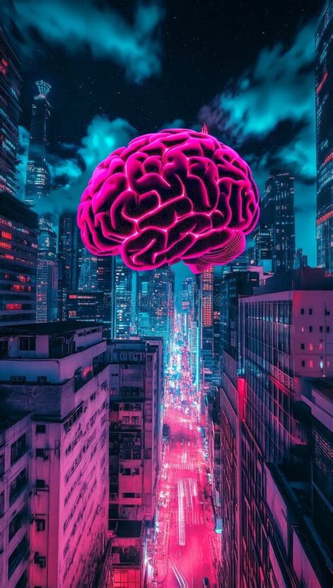 Abstract Glowing Connections Of Digital Brain Circuitry Data Flow In A Futuristic Urban