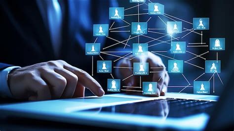 Premium Ai Image A Person Typing On A Laptop With A Network Of Icons On The Screen