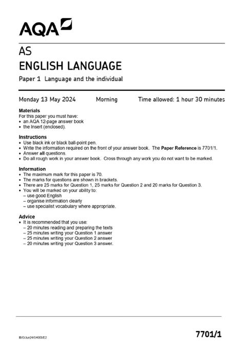 AQA A Level ENGLISH LANGUAGE Paper AQA AS ENGLISH LANGUAGE Paper QP And Marking