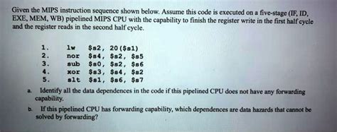 Solved Given The Mips Instruction Sequence Shown Below Assume This Code Is Executed On A Five