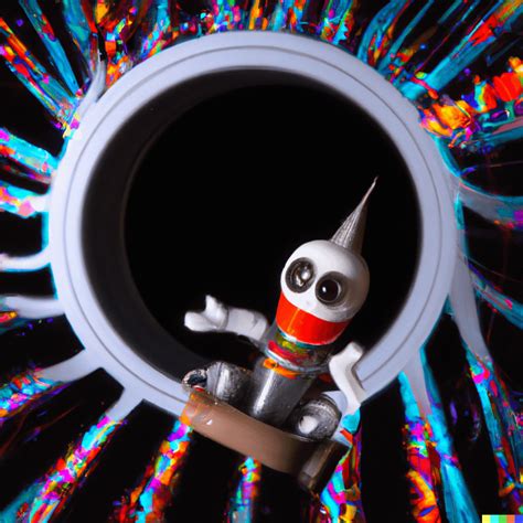 Tinker Toy Robot Flying Through A Wormhole As He Defies Space Time R