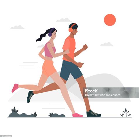 운동복을 입은 건강한 사람들 아침에 거리에서 달리기로 운동하십시오 선수들은 마라톤에서 경쟁하기 위해 달리기를 연습합니다 활동적인