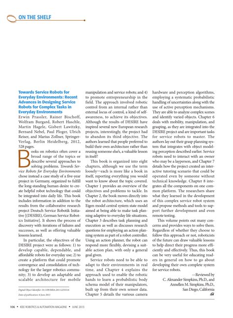 Pdf Towards Service Robots For Everyday Environments Recent Advances In Designing Service