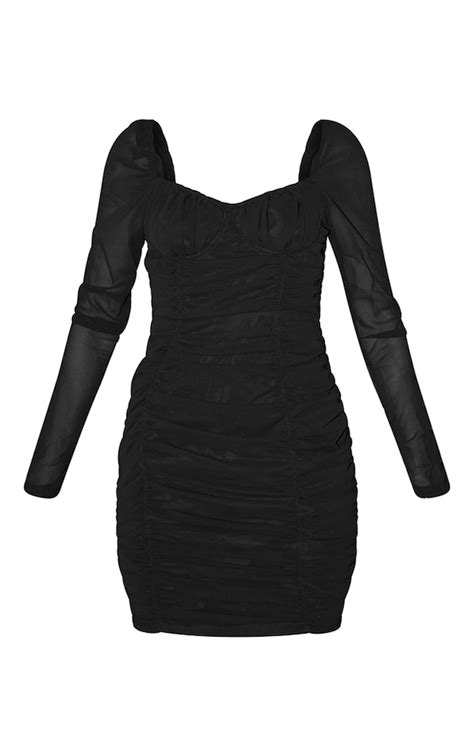 Tall Black Ruched Mini Dress Tall Prettylittlething Usa